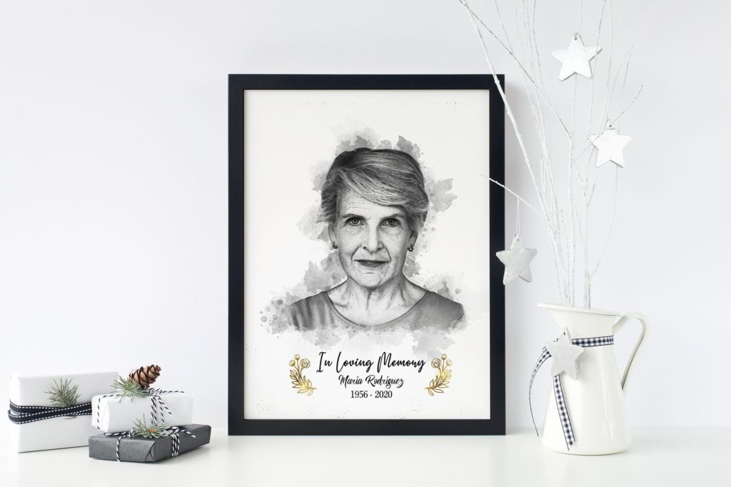Custom Black and White Deceased Portrait Gift, Passed Away Sympathy ...