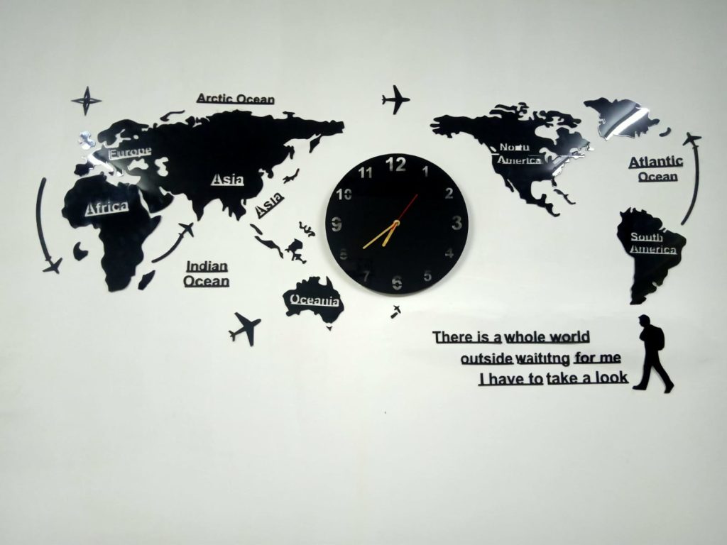 World Map DIY 3D Acrylic Wall Art With Clock – Design Your Own | Online ...